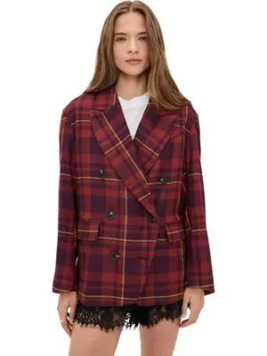 Free People Dean Double-breasted Blazer - Plum Combo