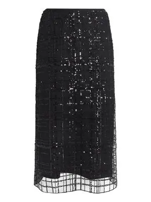 Max & Co. Sequin Check Midi Skirt - Black