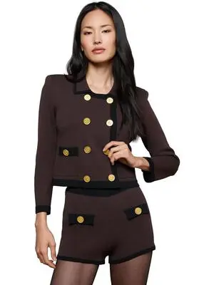 L'Agence Janu Cropped Knit Jacket - Dark Brown/black