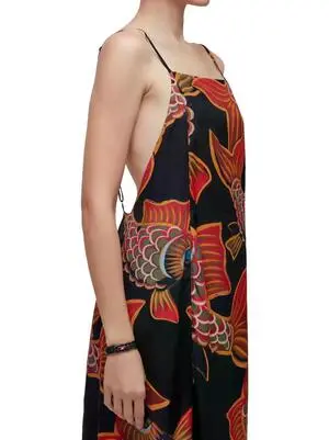 OSKLEN Peixe Fish-Print Open-Back Maxi Dress Black