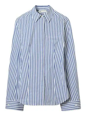 Tory Burch Bell-sleeve Cotton Shirt - Blue Stripe