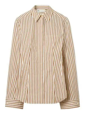 Tory Burch Bell-sleeve Cotton Shirt - Yellow Stripe