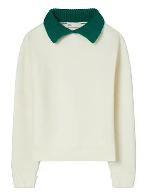Tory Burch Collared Wool Sweater - White/emerald