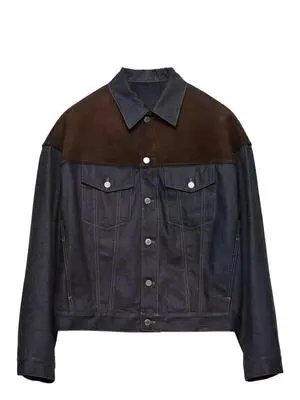 Prada Suede-panel Denim Jacket - Blue