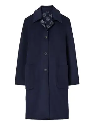 Tory Burch Wool Jacquard Coat - Blue