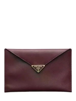 Prada Leather Triangle-logo Clutch - Red