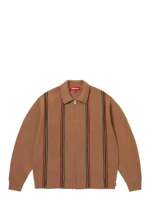 Supreme Stripe Zip Up Polo Sweater - Tan