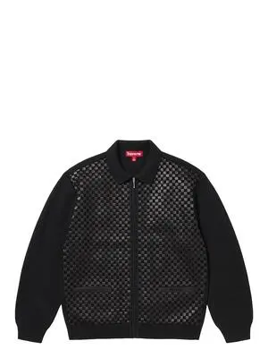 Supreme Woven Leather Zip Up Cardigan - Black