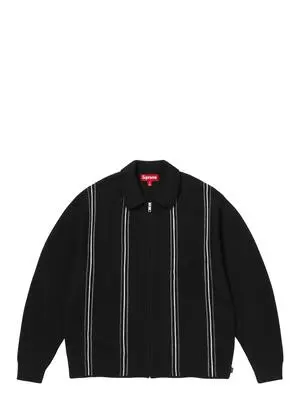 Supreme Stripe Zip Up Polo Sweater - Black