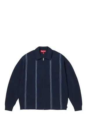 Supreme Stripe Zip Up Polo Sweater - Blue