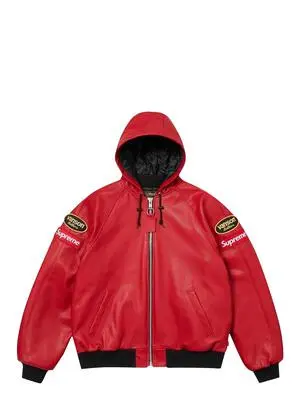 Supreme Hooded Leather Work Jacket - Red