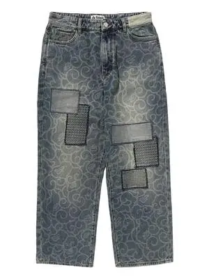 A BATHING APE Cloud Camo Jacquard Upcycled Loose Fit Denim Pants - Blue