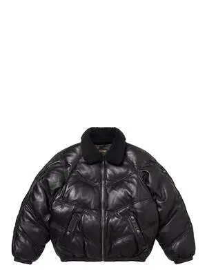 Supreme X Schott Chevron Leather Puffer Jacket - Black