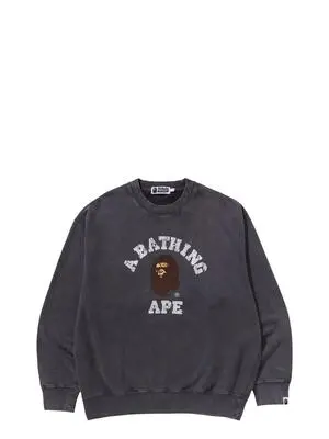 A BATHING APE Garment Dye College Relaxed Fit Crewneck Sweatshirt - Grey