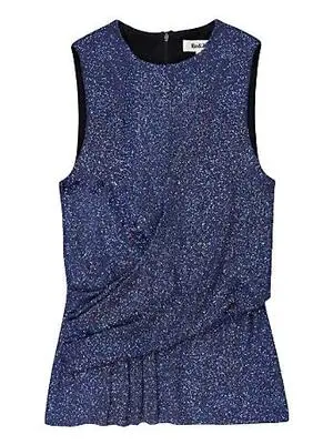 RO&ZO Sparkle Drape-front Stretch-woven Top - Blue