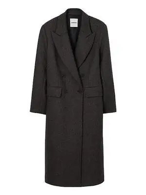 Sandro Fitted Double-breasted Stretch Wool-blend Coat - Dark Grey