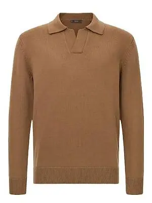 Boggi Milano Collared Long-sleeve Merino-wool Polo - Hazelnut