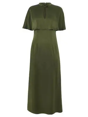 Whistles Satin Cape-overlay Midi Dress - Khaki/olive