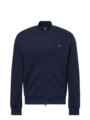 Emporio Armani Piqué Relaxed-fit Stretch-cotton Blend Sweatshirt - Blue