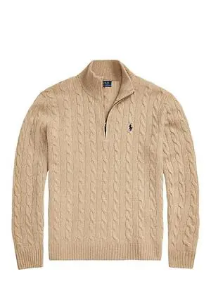 Polo Ralph Lauren Logo Cable-knit Wool And Cashmere Jumper - Camel Melange