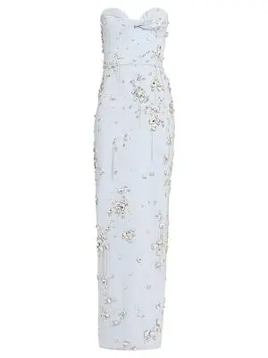 Oscar De La Renta Strapless Jeweled Column Gown - Silver Blue