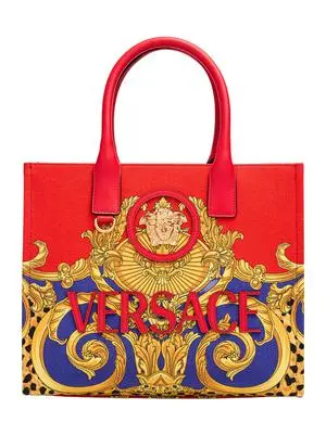 Versace La Medusa Printed Canvas Tote - Red Black Multi