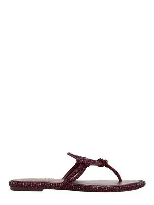 Tory Burch Miller Embellished Medallion Flat Thong Sandals - Burgundy
