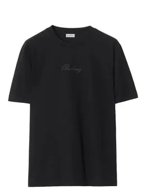 Burberry Check Cursive Logo Cotton T-shirt - Black