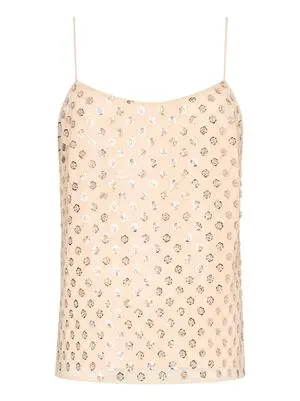 MILLY Rylan Sequin Embroidered Sleeveless Tank Top - Nude