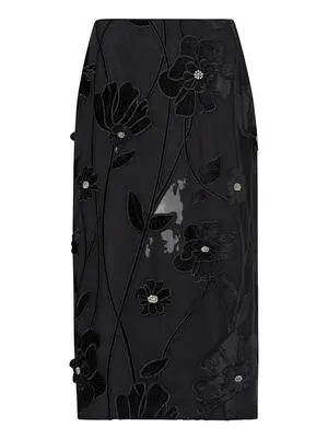 MILLY Rory Velvet Fleur Midi Skirt - Black