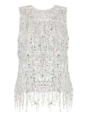 MILLY Royce Fringe Sequin Sleeveless Top - Silver
