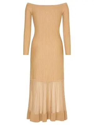 MILLY Rudy Off-the-shoulder Knit Midi Dress - Gold