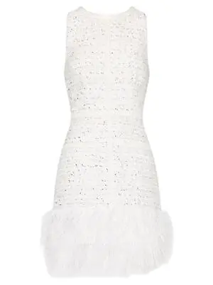 MILLY Raven Metallic Tweed Feather Mini Dress - White/silver