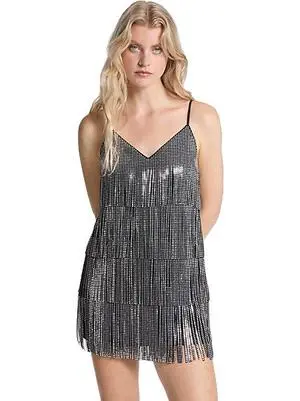Michael Kors Studded Fringe Slip Dress - Black