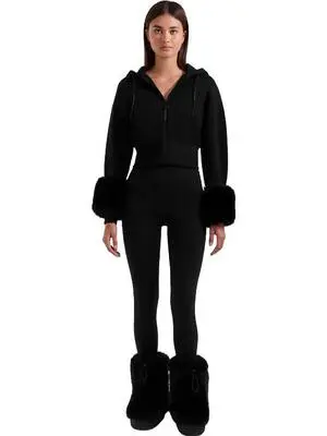 Rudsak Cropped Zip-up Hoodie With Faux Fur Cuffs - Black