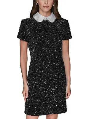 Karl Lagerfeld Paris Sequinned Collared Dress - Black