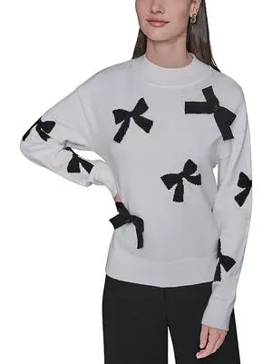 Karl Lagerfeld Paris 3d Bow Mock Neck Sweater - Soft White/black