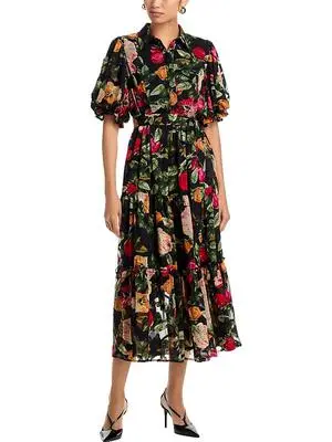 Gracia Puff Sleeve Tie Belt Maxi Dress - Black