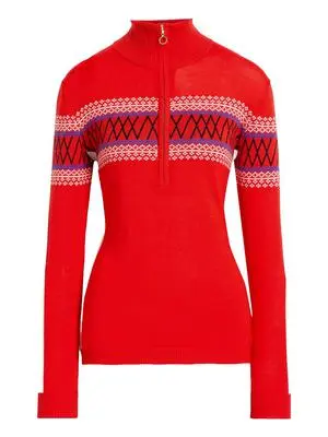 WE NORWEGIANS Intarsia Merino Wool Half-zip Sweater - Tomato Red