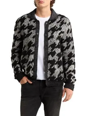 John Varvatos Houndstooth Cotton & Alpaca Blend Cardigan - Black/white