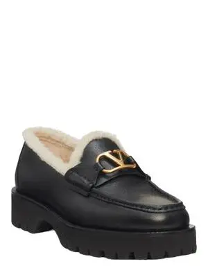 Valentino Garavani Vlogo Shearling-lined Platform Loafer - 0ni Nero/bianco