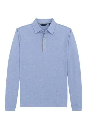 Scott Barber Cotton & Wool Piqué Long Sleeve Polo - Sky Heather