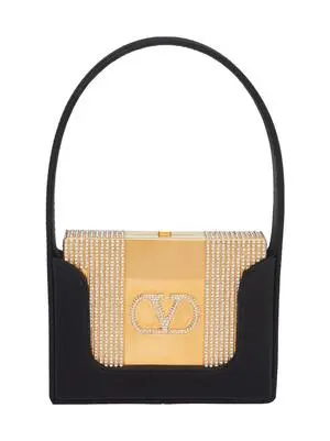 Valentino Garavani Minaumorphe Minaudière Convertible Clutch - Antique Brass-crystal/nero