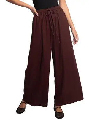 PETAL & PUP Drawstring Wide Leg Pants - Chocolate
