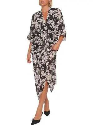 PETAL & PUP Audrina Floral Chiffon Midi Dress - Black Floral
