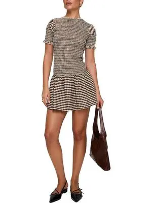 PRINCESS POLLY Laurita Gingham Smocked Mini Dress