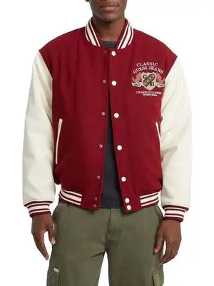 GUESS JEANS Letterman Varsity Bomber Jacket - Red