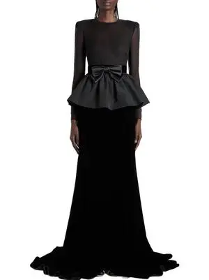 VALENTINO Valentino Bow Detail Long Sleeve Gown