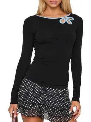 Princess Polly Floral Cutout Long Sleeve Top - Black