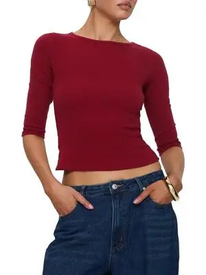 Princess Polly Elaia Three-quarter Sleeve Crop Top - Red